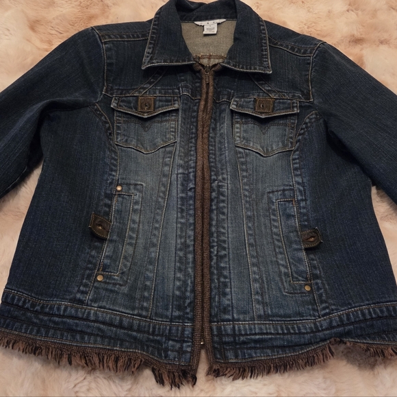 CAbi | Jackets & Coats | Cabi Denim Jacket With Frayed Hem | Poshmark